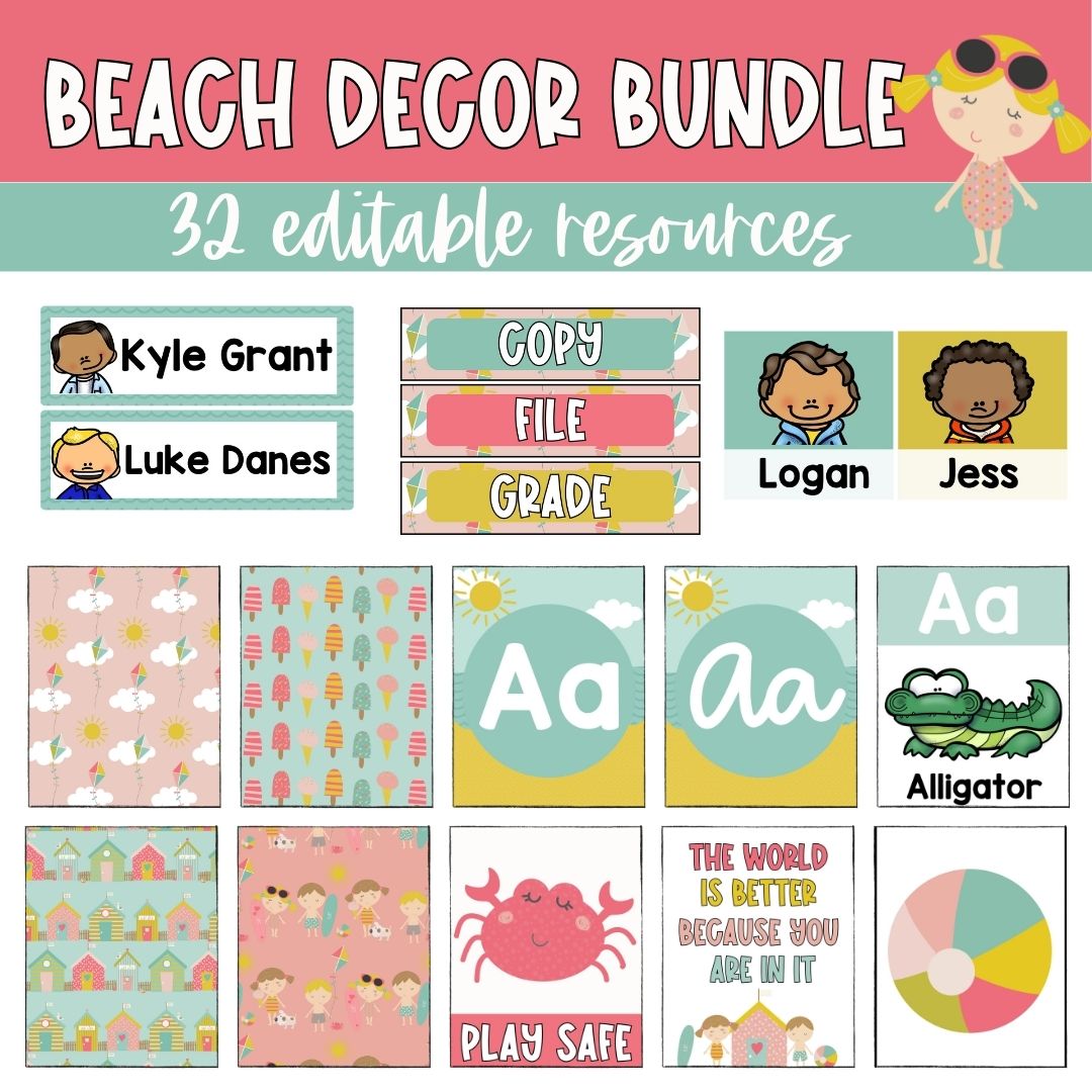 Beach Theme Classroom Decor Bundle | Editable Classroom Transformation ...