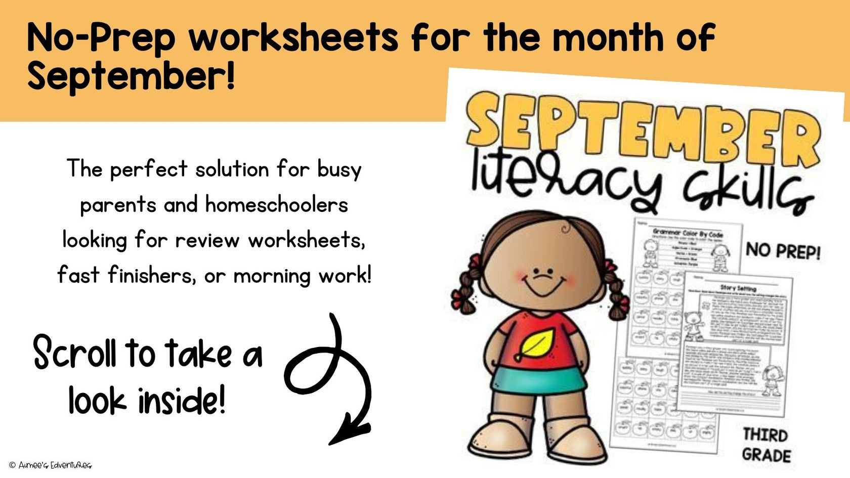 September NO PREP 3rd Grade Literacy Worksheets – AimeesEdventuresLLC