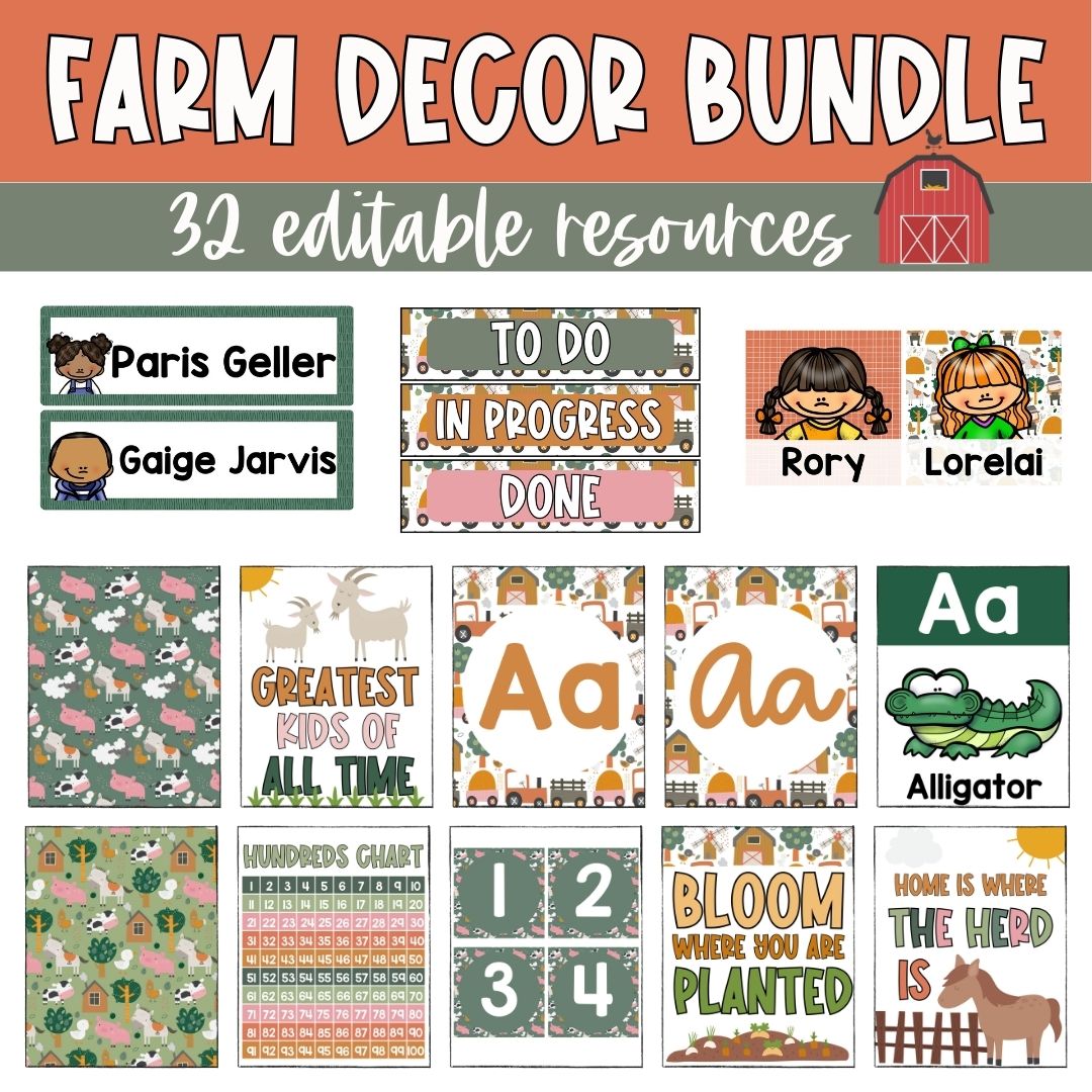 Farm Theme Classroom Decor Bundle | Editable Classroom Transformation ...