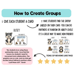 Small Group of 6 Animals Partner Pairing Cards | Classroom Management ...