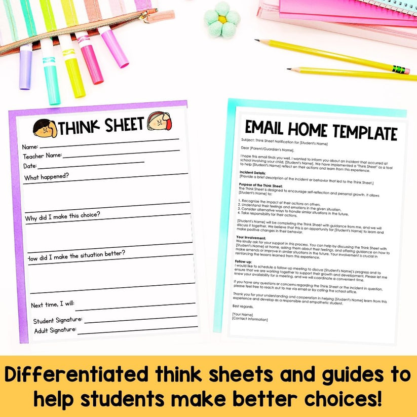 Think Sheets | Behavior Reflection Sheet | School Counseling ...
