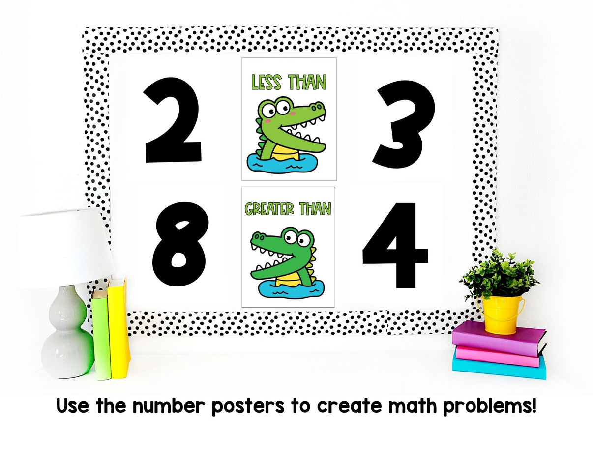 Math Posters Crocodile Theme | Classroom Decor | Comparing Numbers Pos ...