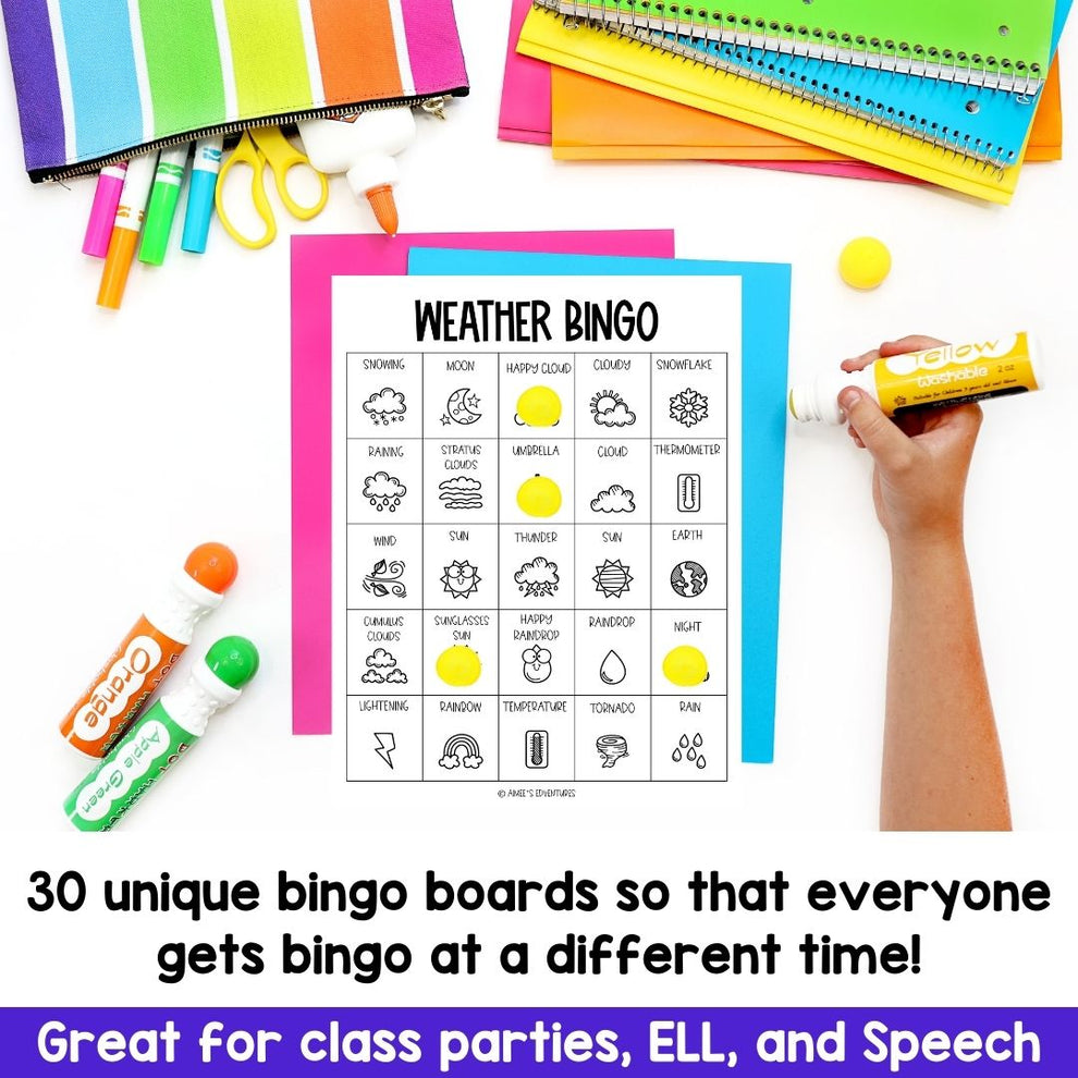 Weather Bingo Game | Vocabulary Activity | Language Arts Game ...