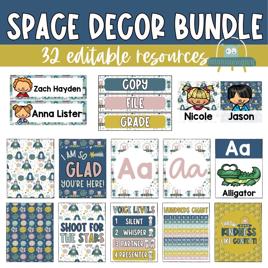 Space Theme Classroom Decor Bundle | Editable Classroom Transformation ...