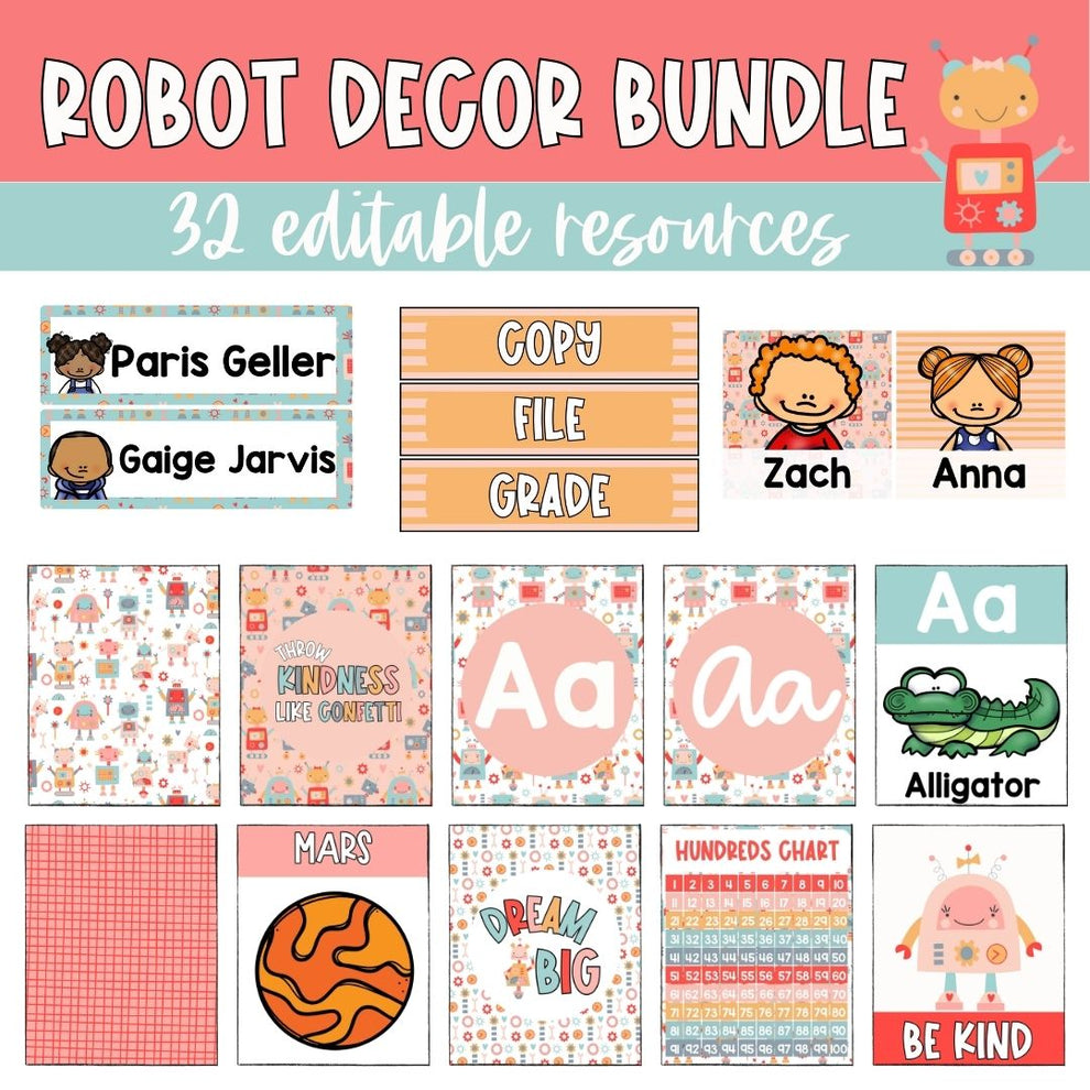 Robot Theme Classroom Decor Bundle | Editable Classroom Transformation ...